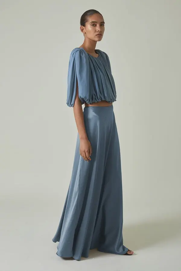 HEIRLOME Antonia Silk Satin Maxi Skirt - Dresden Blue