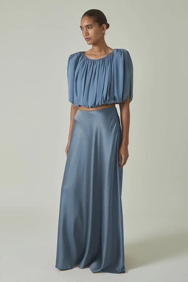 HEIRLOME Antonia Silk Satin Maxi Skirt - Dresden Blue