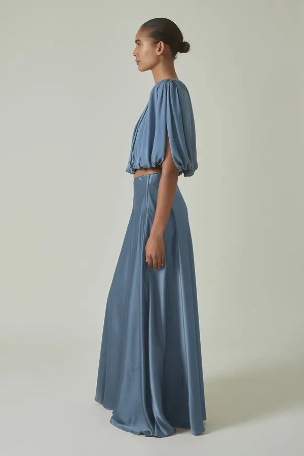 HEIRLOME Antonia Silk Satin Maxi Skirt - Dresden Blue