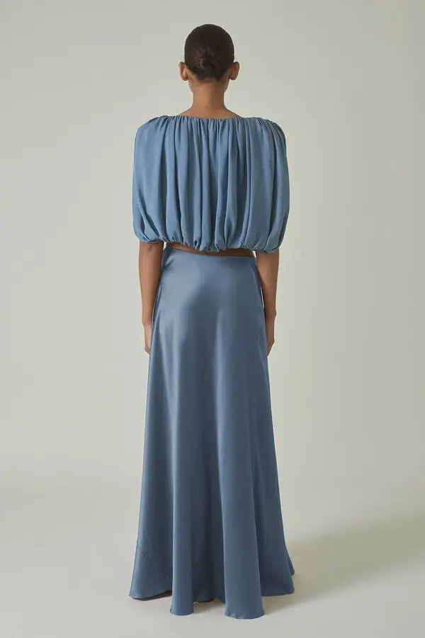 HEIRLOME Antonia Silk Satin Maxi Skirt - Dresden Blue