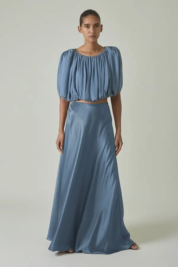 HEIRLOME Antonia Silk Satin Maxi Skirt - Dresden Blue