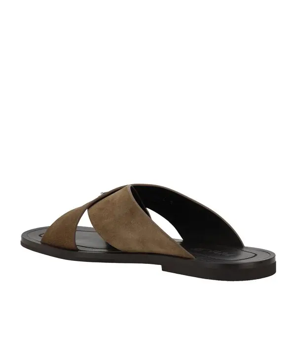Prada Triangle Logo Criss-cross Slides - Tobacco