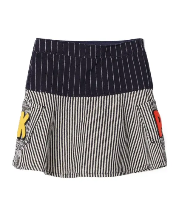 Kenzo Panelled Striped Washed Denim Skirt - Black