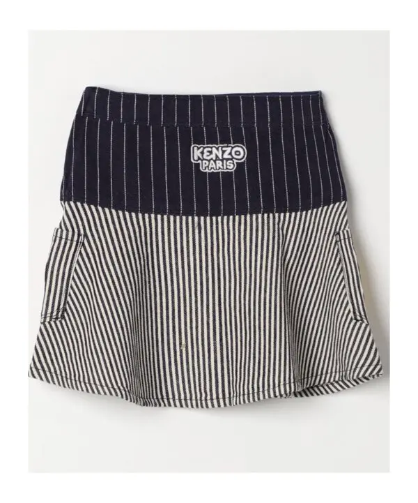 Kenzo Panelled Striped Washed Denim Skirt