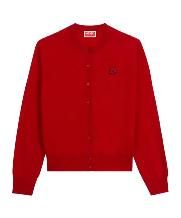 Kenzo Boke Flower' Embroidered Cardigan In Merino Wool - Red