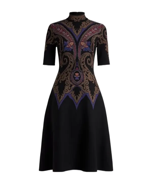 Etro Paisley-pattern Mock-neck Midi Dress - Black