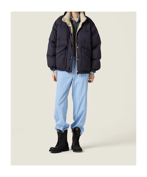 Miu Miu Reversible Technical Pongé Down Jacket - Beige/blue