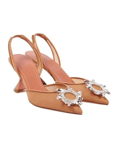 Amina Muaddi Embellished Mesh Slingback Pumps