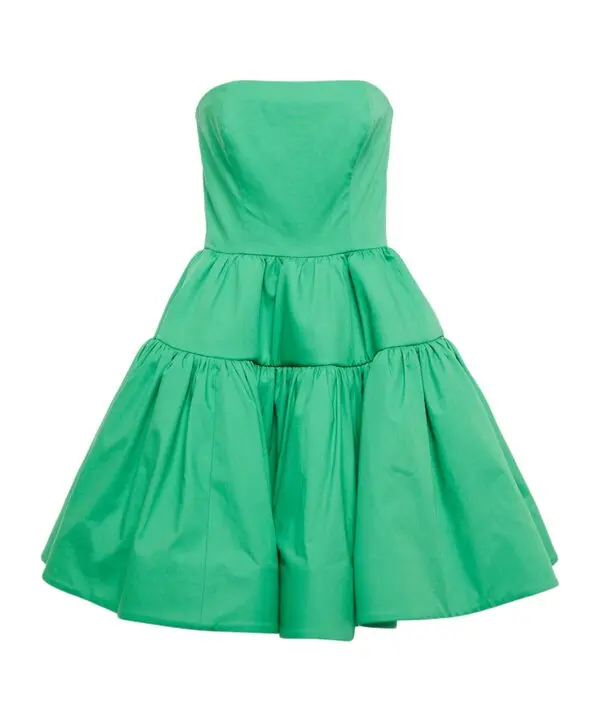 Oscar De La Renta Strapless Cotton Poplin Tiered Mini Dress - Green