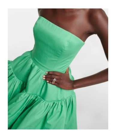 Oscar De La Renta Strapless Cotton Poplin Tiered Mini Dress