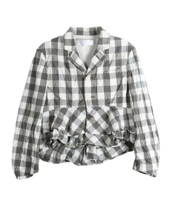 Comme Des Garçons Gingham-check Ruffled Jacket - Gray