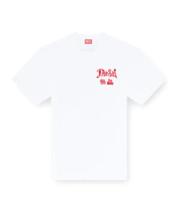 DIESEL® Cotton T-shirt With Flock Graphic
