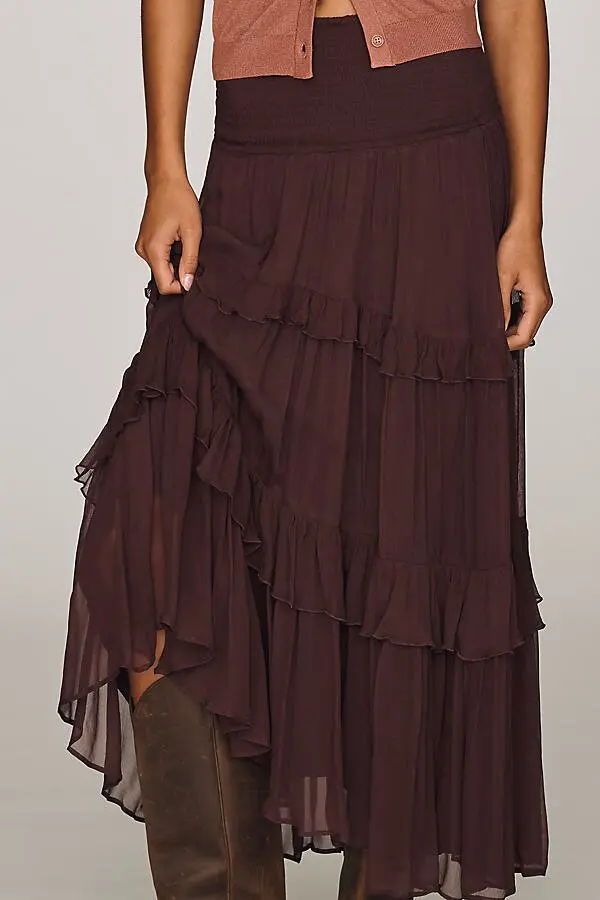 Anthropologie Tiered Balkans Maxi Skirt - Fudge