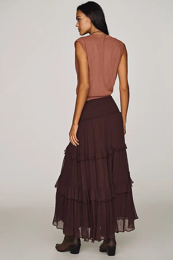Anthropologie Tiered Balkans Maxi Skirt - Fudge