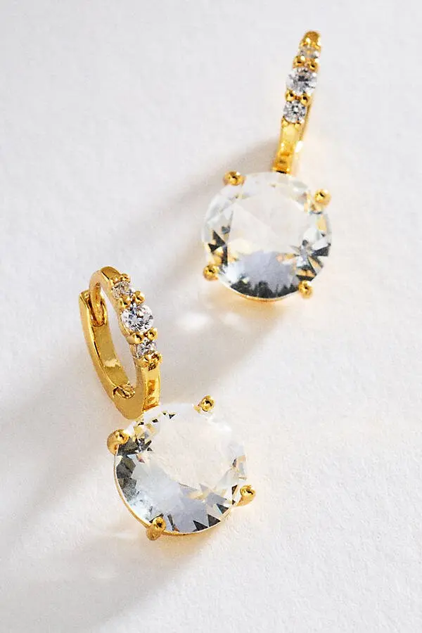 Anthropologie Gemstone Huggie Hoop Earrings - Clear