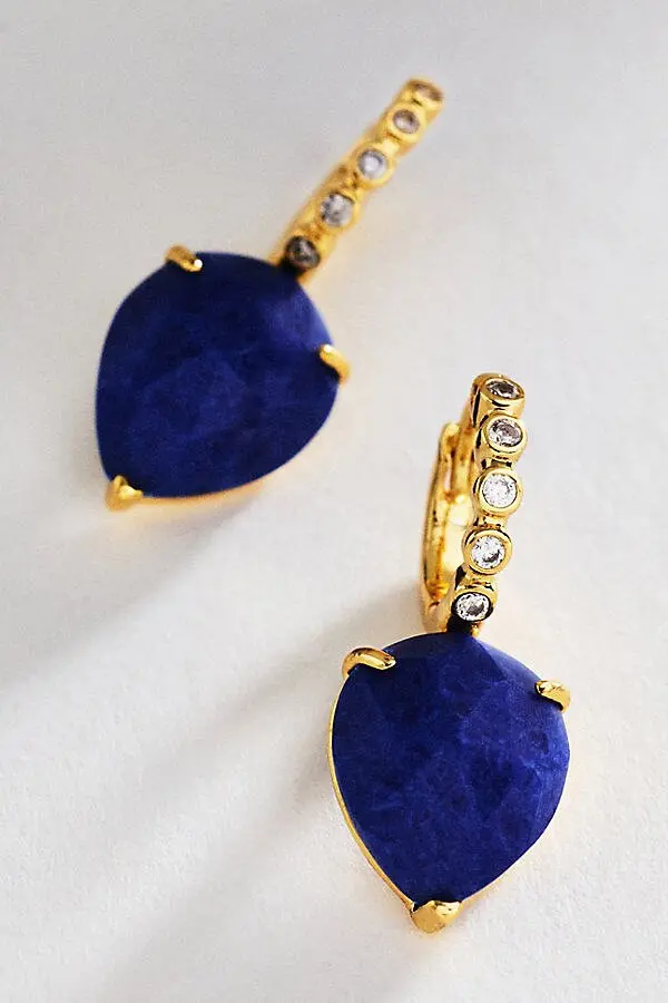 Anthropologie Gemstone Huggie Hoop Earrgs - Lapis