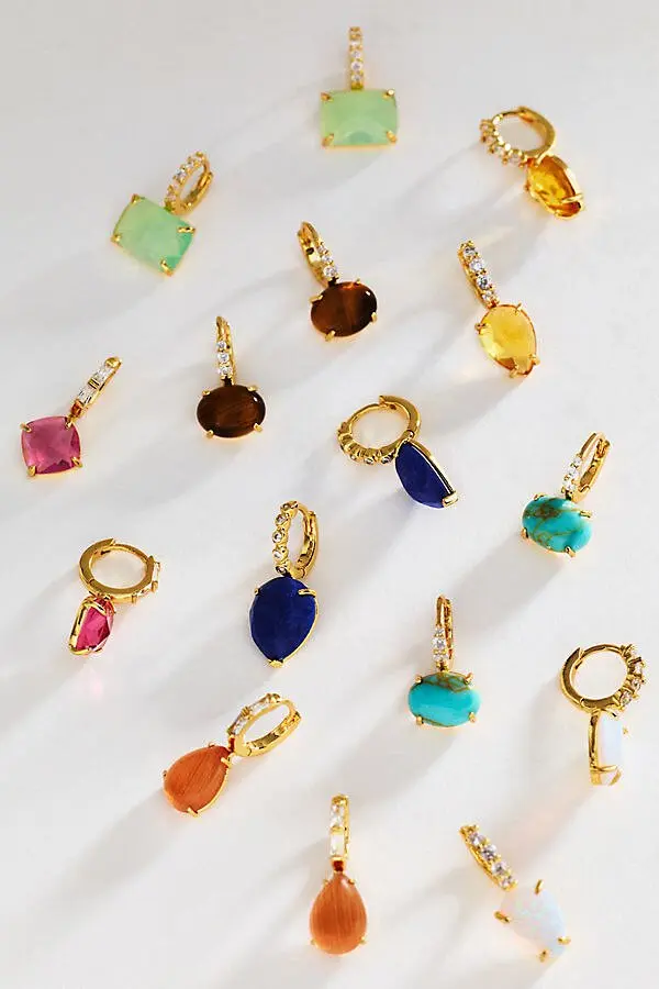 Anthropologie Gemstone Huggie Hoop Earrgs - Lapis