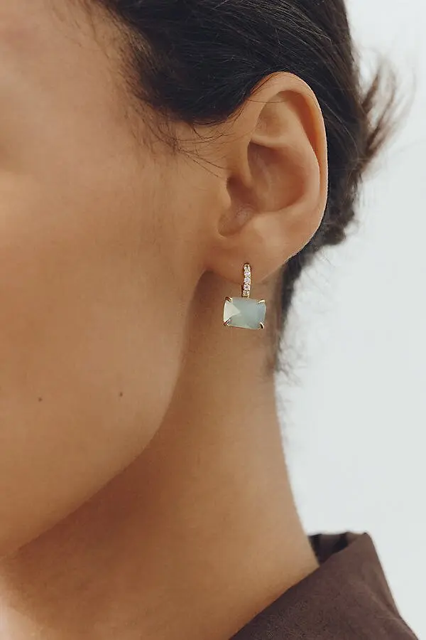 Anthropologie Gemstone Huggie Hoop Earrings - Mint