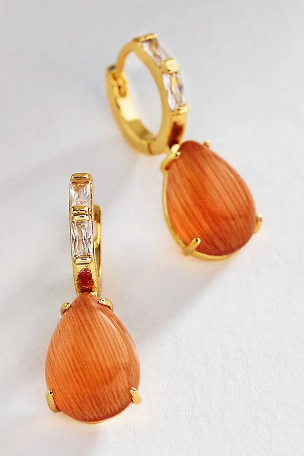 Anthropologie Gemstone Huggie Hoop Earrings - Peach