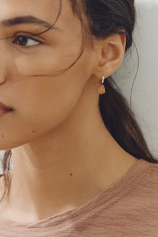 Anthropologie Gemstone Huggie Hoop Earrings - Peach