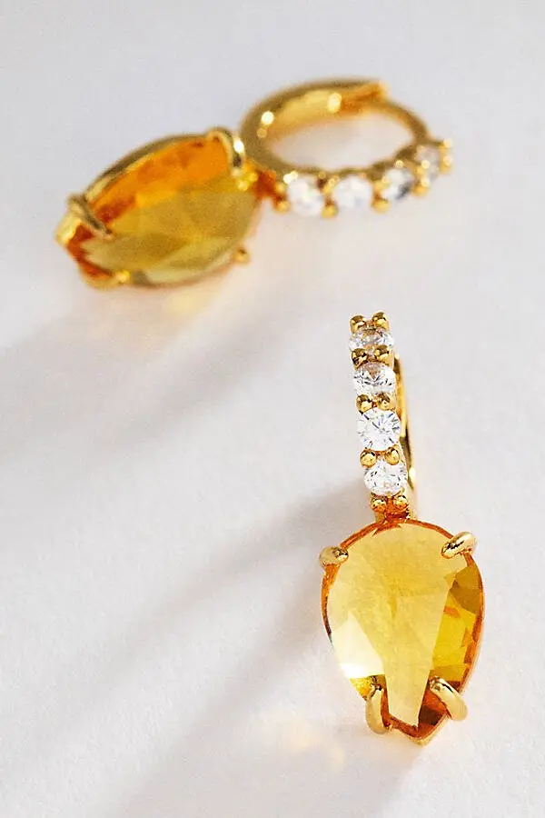 Anthropologie Gemstone Huggie Hoop Earrings - Topaz