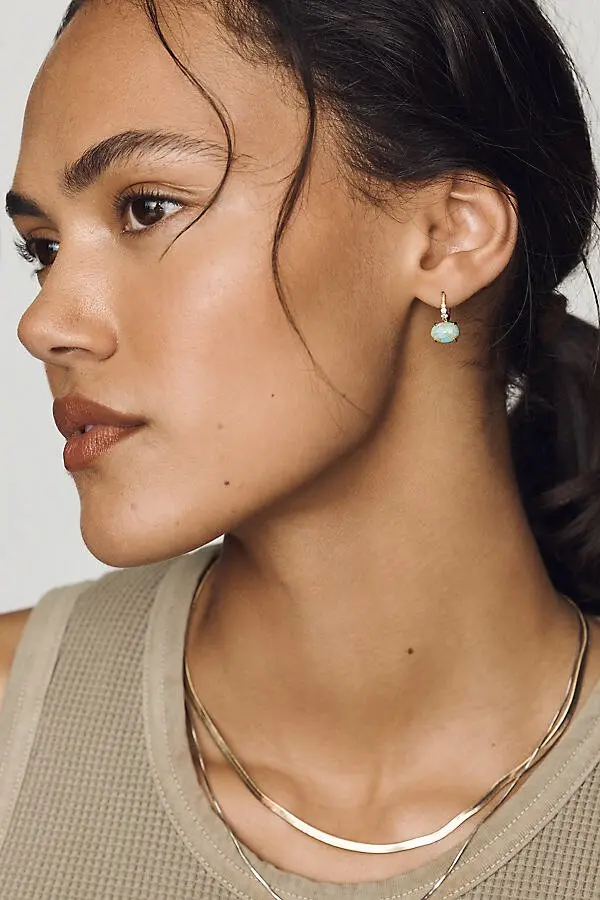 Anthropologie Gemstone Huggie Hoop Earrings - Turquoise