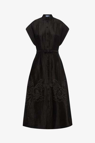 LEO LIN Aubrey Appliqué Shirt Midi Dress