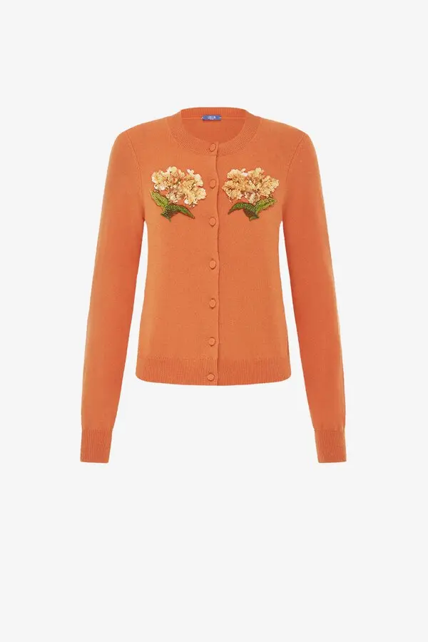 LEO LIN Claire Embellished Cashmere Blend Cardigan - Ochre