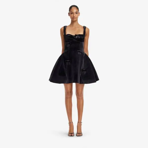LEO LIN Ariel Velvet Bow Mini Dress
