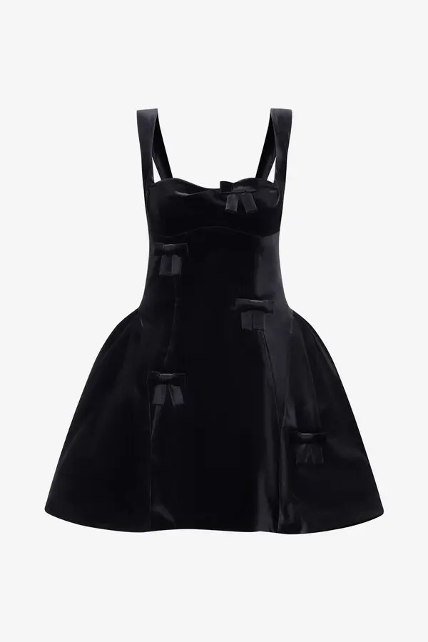 LEO LIN Velvet Bow Mini Dress - Ebony