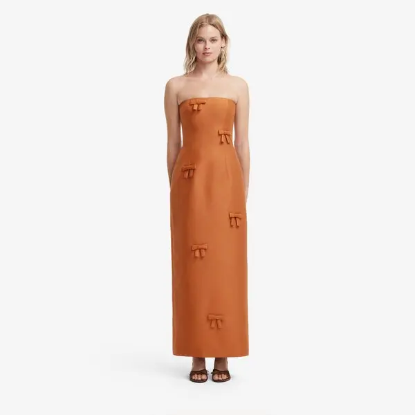 LEO LIN Rayna Bow Bustier Maxi Dress - Ochre