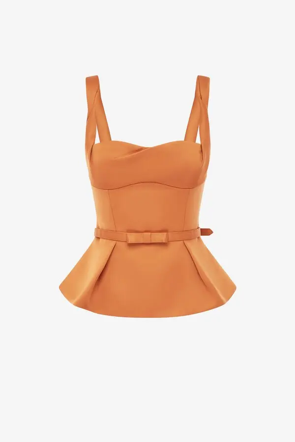 LEO LIN Georgia Sweetheart Neckline Top With Bow Belt - Ochre
