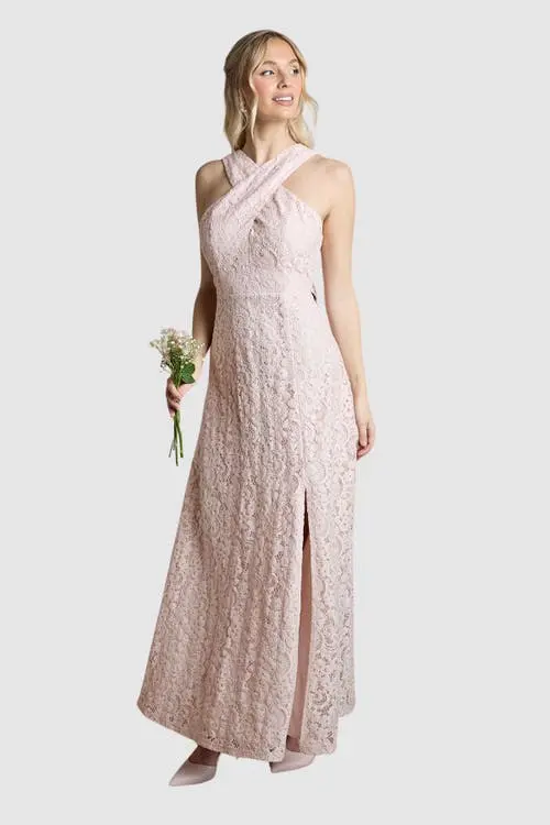 Coast Lace Cross Halterneck Maxi Dress - Blush