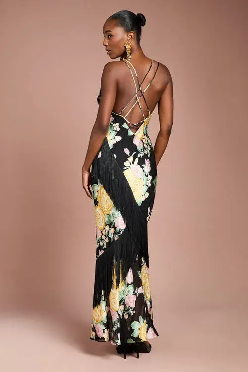 Coast Strappy Floral Fringe Maxi Dress