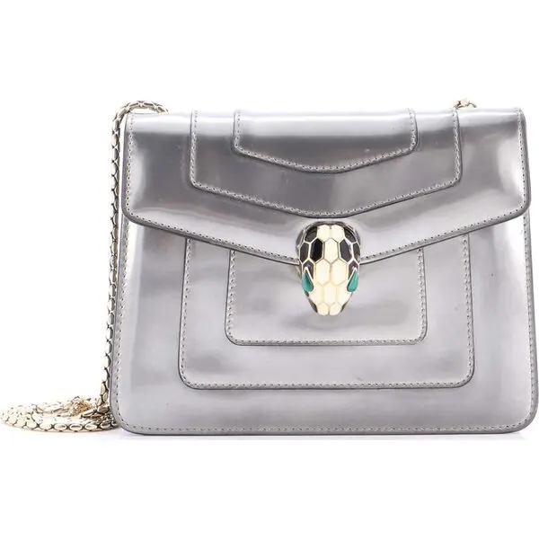 BVLGARI Serpenti Forever Square Shoulder Bag Metallic Leather Small