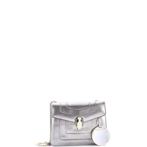 BVLGARI Serpenti Forever Square Shoulder Bag Metallic Leather Small