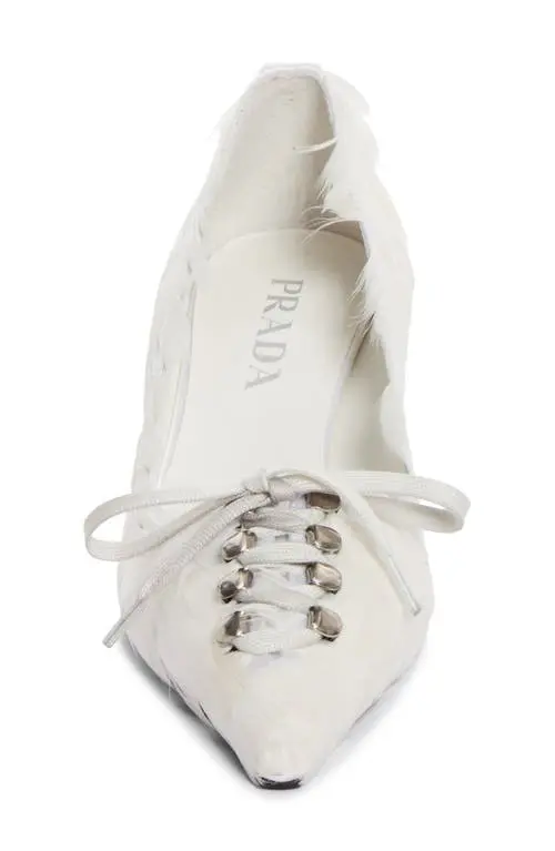 Prada Embellished Lace-up Kitten Heel Pumps - Bianco