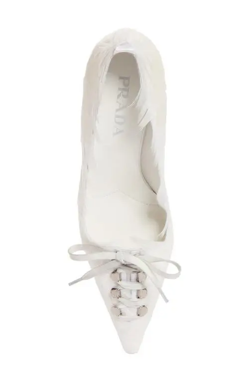 Prada Embellished Lace-up Kitten Heel Pumps - Bianco