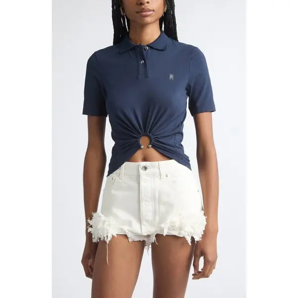 Rabanne Pierced Stretch Cotton Polo - Deep Navy