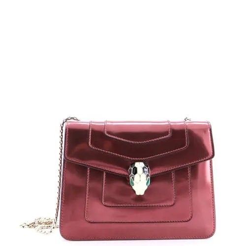 BVLGARI Serpenti Forever Square Shoulder Bag Metallic Leather Small