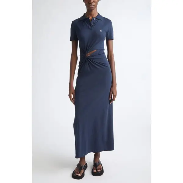 Rabanne Piercing Cotton Jersey Maxi Polo Dress - Deep Navy
