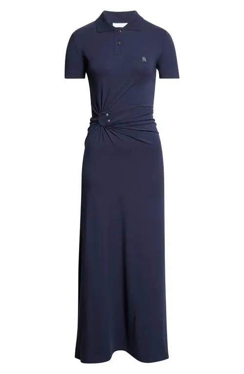 Rabanne Piercing Cotton Jersey Maxi Polo Dress - Deep Navy
