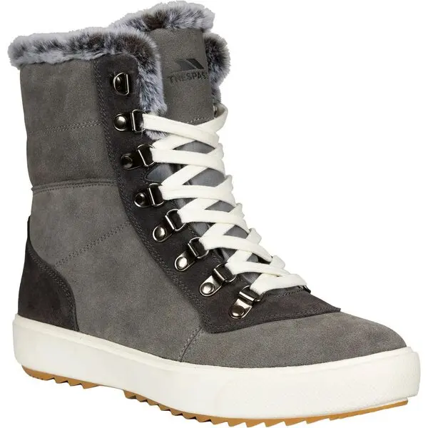 TRESPASS Korinna Suede Lace Up Snow Boots - Gray