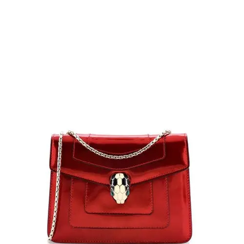 BVLGARI Serpenti Forever Square Shoulder Bag Metallic Leather Small