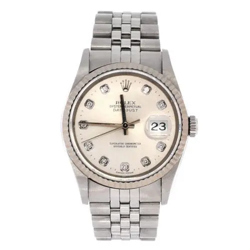 ROLEX Oyster Perpetual Datejust Automatic Watch Stainless Steel And White Gold With Diamond Markers 36 - Metallic Silver