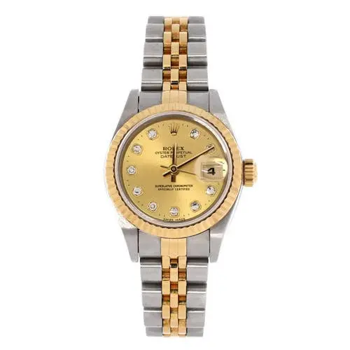 ROLEX Oyster Perpetual Datejust Automatic Watch Stainless Steel And Yellow Gold With Diamond Markers 26 - Metallic Silver