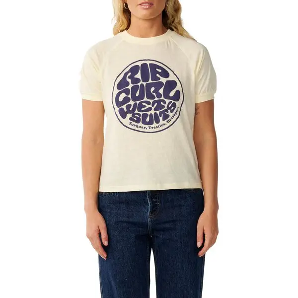Rip Curl Wettie Graphic Ringer T-shirt - Soft Yellow