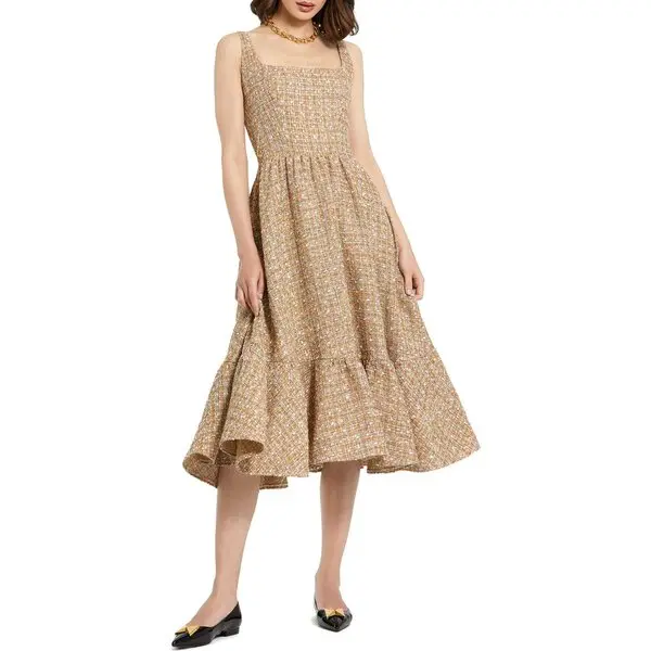 Mac Duggal Boucle Sleeveless A-line Midi Dress