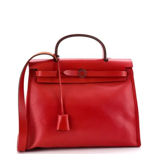 Hermès Herbag Zip Berline Vache Canvas And Leather 31 - Red
