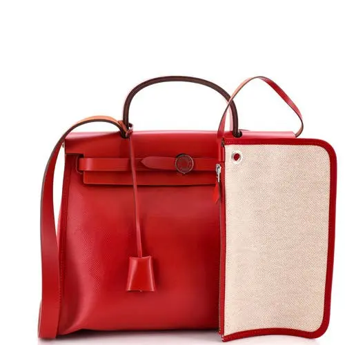 Hermès Herbag Zip Berline Vache Canvas And Leather 31 - Red